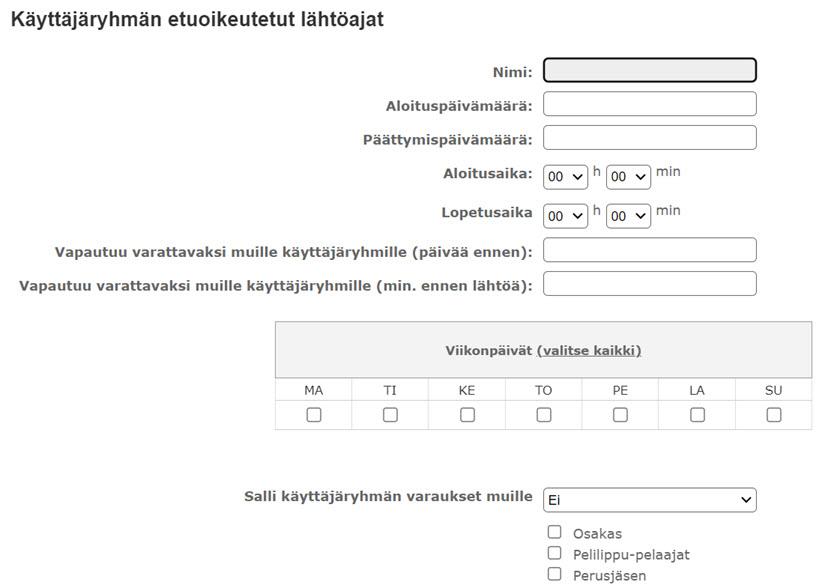 Käyttäjäryhmän etuoikeutetut lähtöajat - Ohjeet Nexgolf